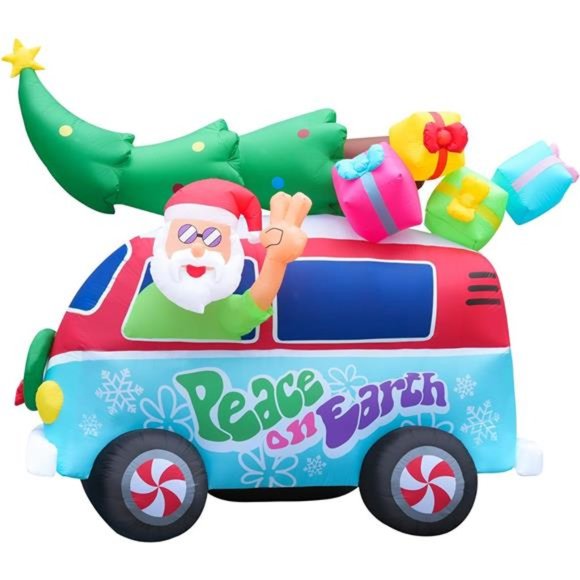 Holiday | Large 8ft Santa Hippie Van Inflatable Outdoor Christmas ...